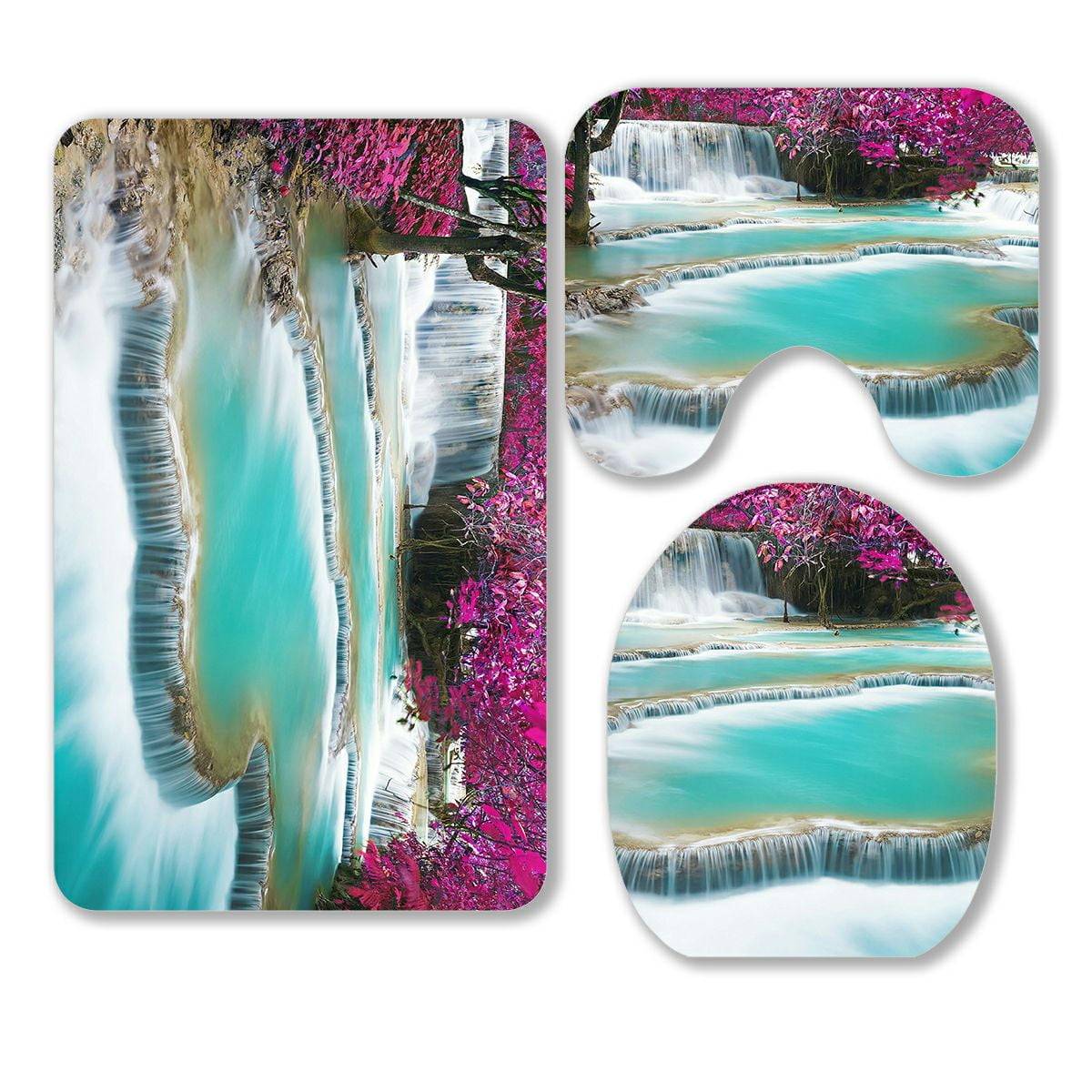 ABPHQTO Turquoise Water Kuang Si Waterfall 3 Piece Bathroom Rugs Set ...
