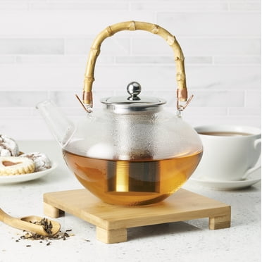 BonJour Glass Teapot with Metallic Copper Detailing - Walmart.com