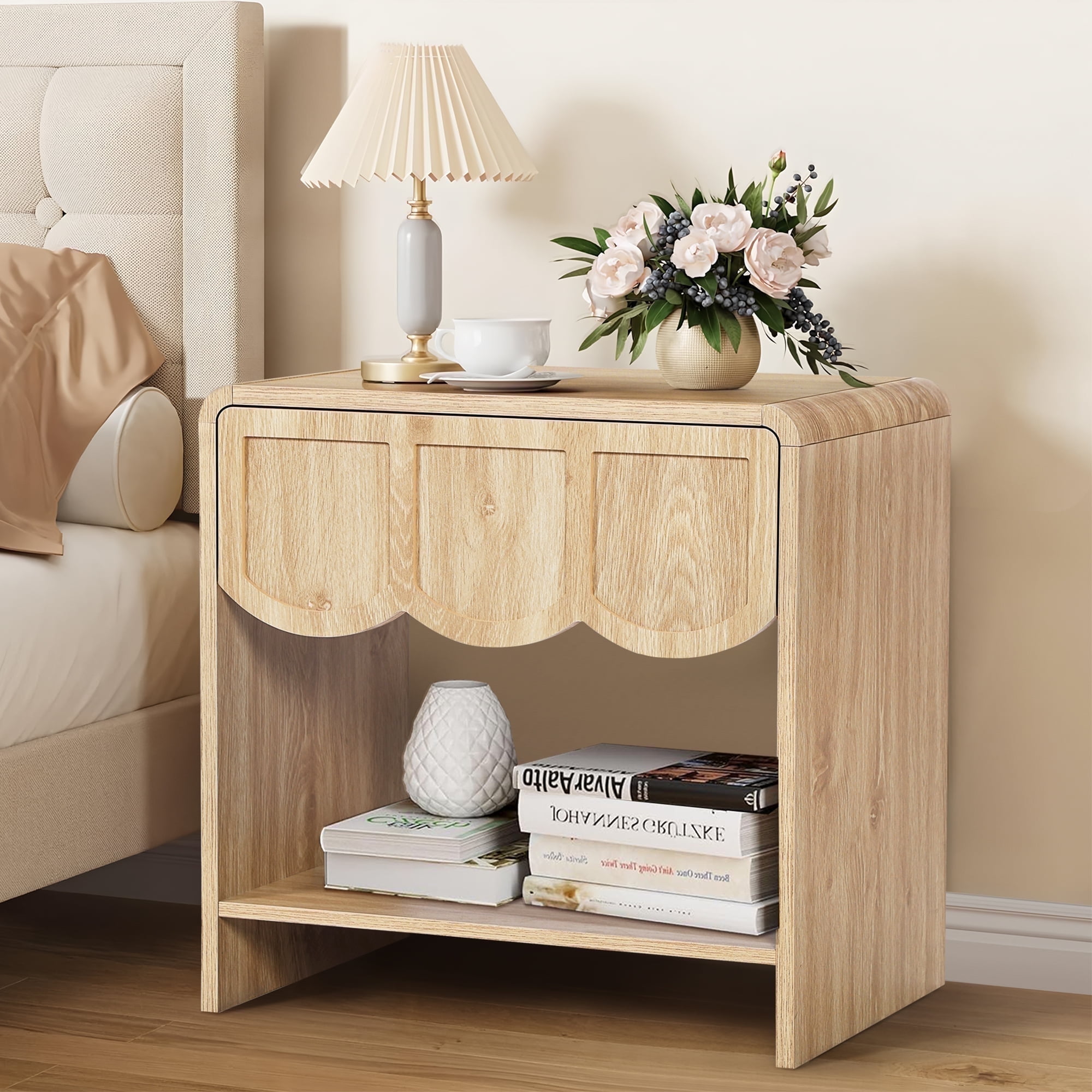 Click here for Wirrytor Natural Oak Mid-Century Curved Nightstand... prices