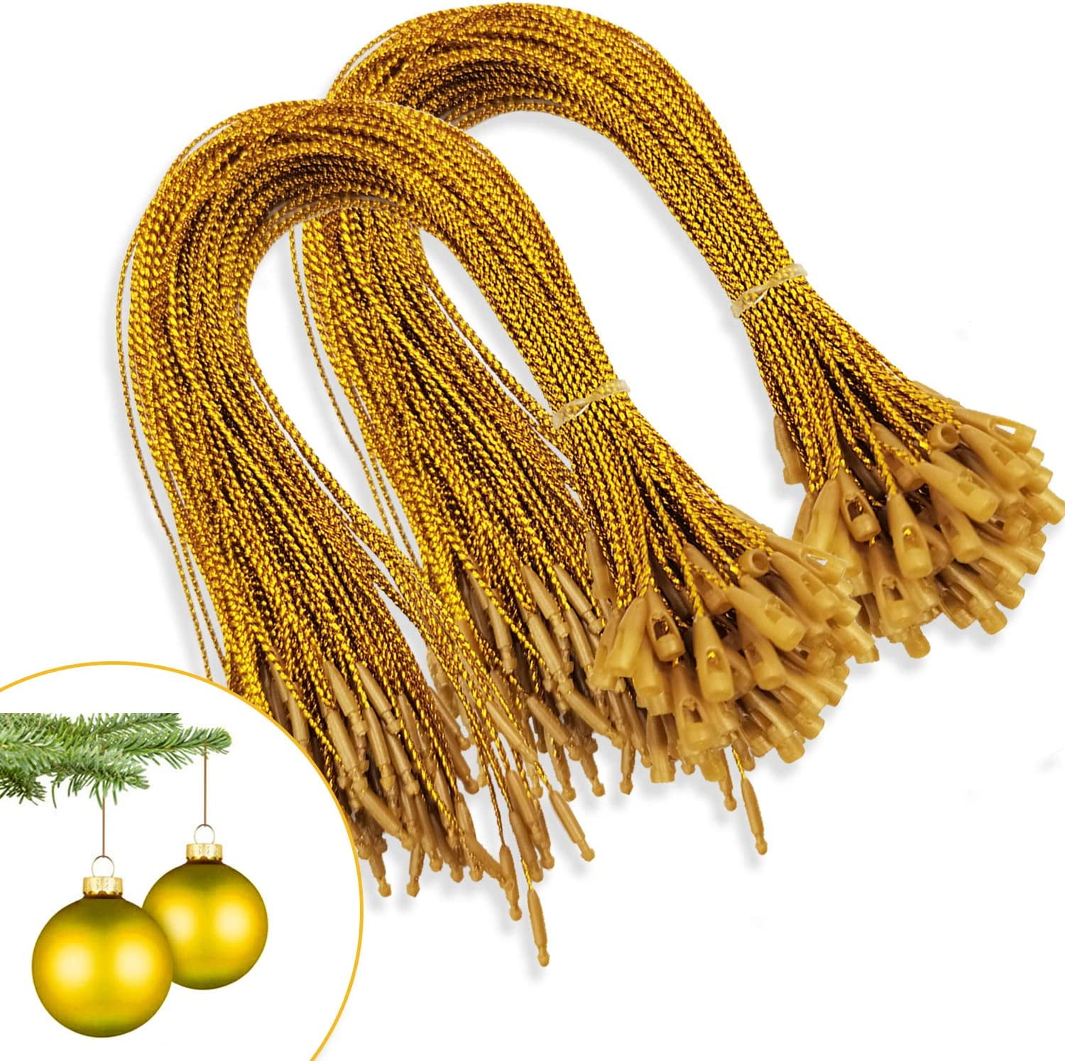 GuassLee 200pcs Gold Christmas Ornaments Hanger String Hanging Ropes ...
