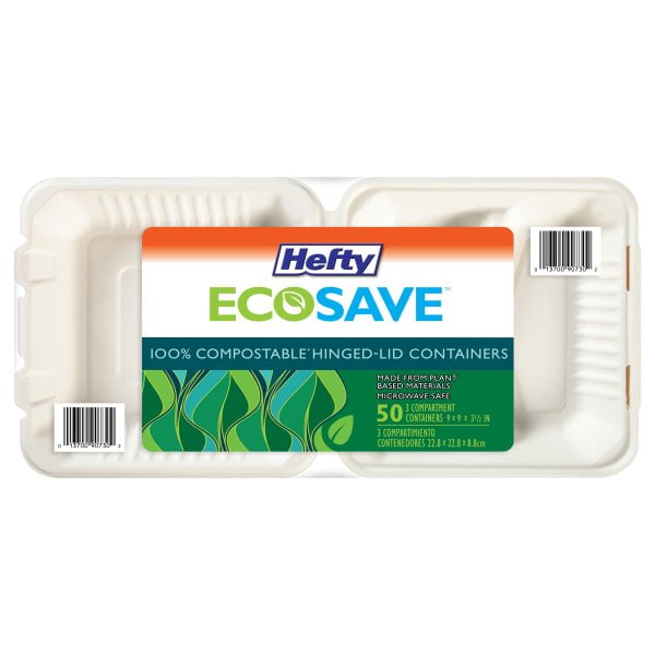 Hefty ECOSAVE 3-Compartment Hinged Lid Container (9" x 9", 50 ct ...