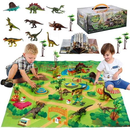 Dinosaur Toy Figure with Activity Play Mat & Trees, Detachable and ...