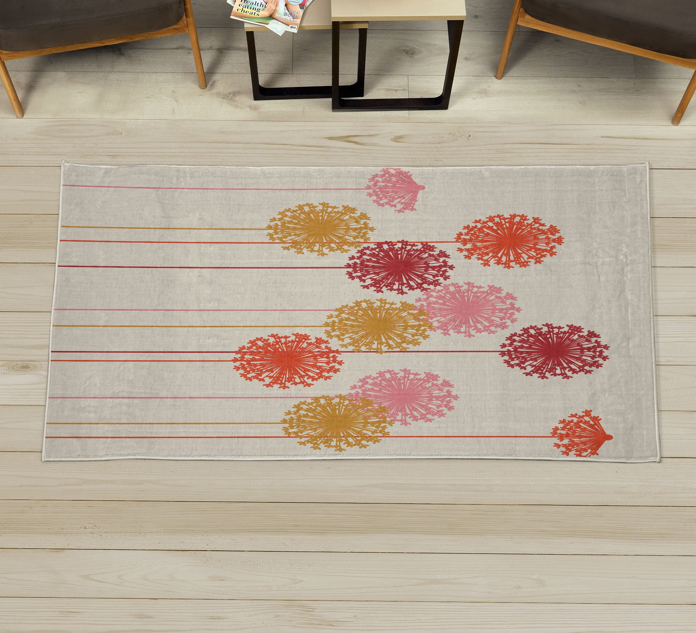 Dandelion Decorative Rug, Abstract Wildflower Silhouettes Botanical ...