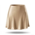Women Satin Silky Mini Skirts Solid Color Lace Trim Patchwork Short ...