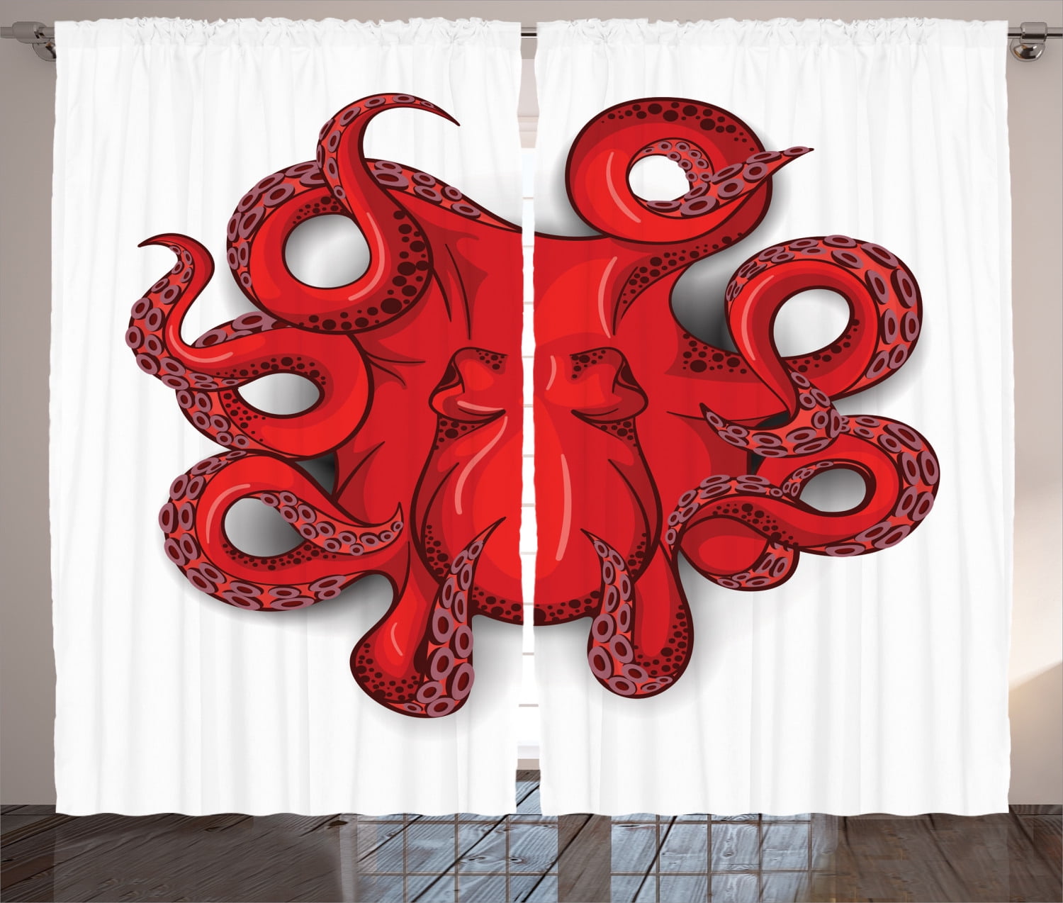 Octopus Decor Curtains 2 Panels Set, Kraken Octopus with Shadow ...