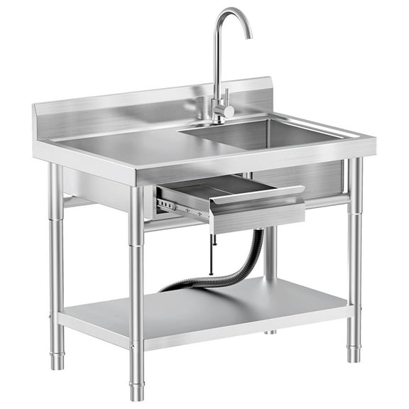 Freestanding Stainless Steel Single Bowl Utility Sink with Hot and Cold ...
