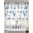 Blue Gray Sheer Curtains 54 inches Long, Eucalyptus Leaves White ...