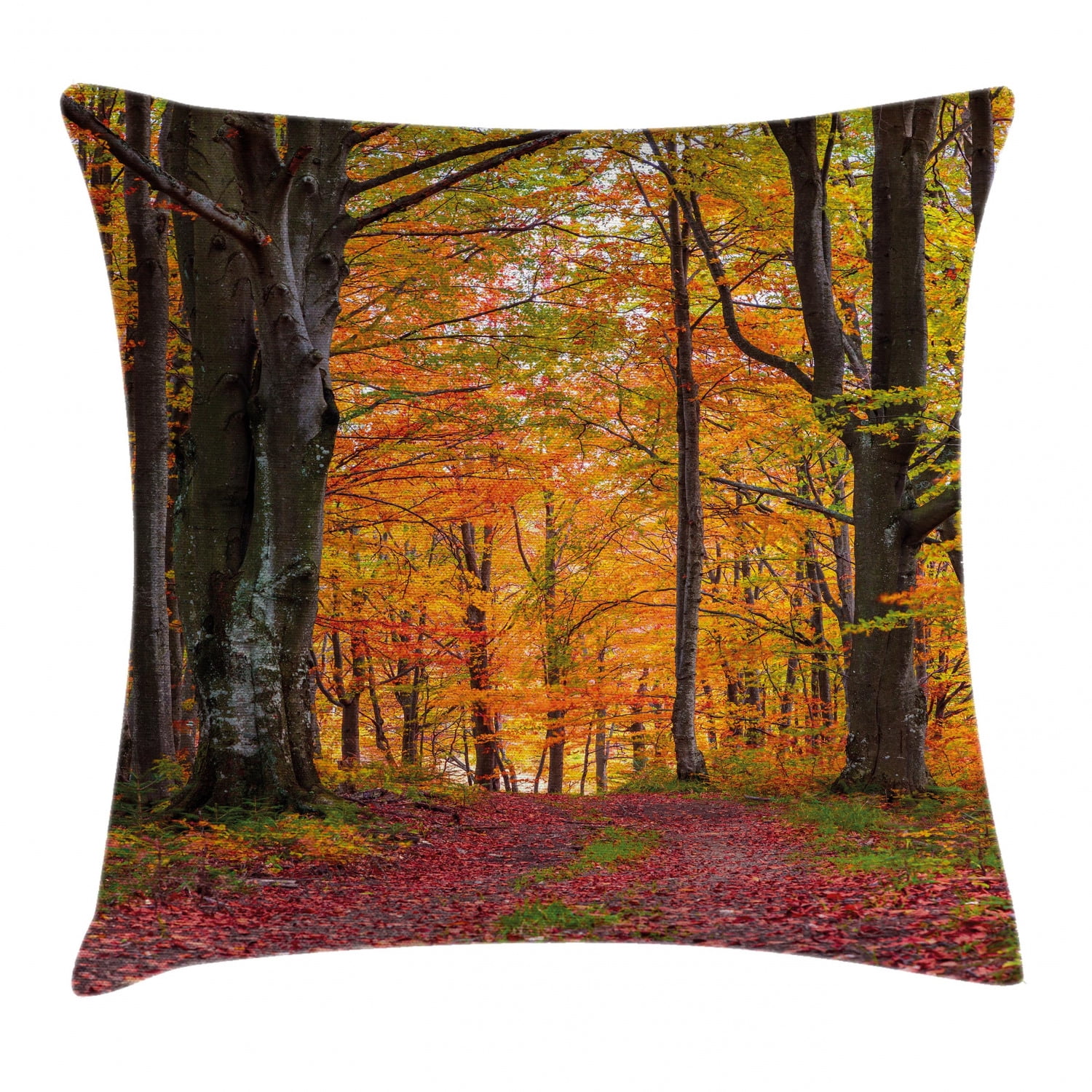 Autumn Throw Pillow Cushion Cover, Fall Forest with Shady Deciduous ...