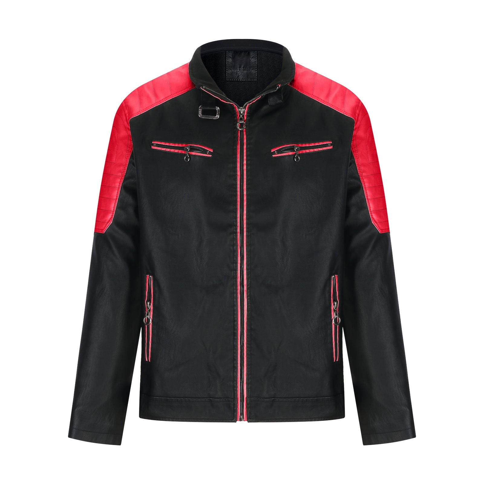 IROINNID Men's Faux Leather Long Sleeve Color Block Comfy Coat Slim ...