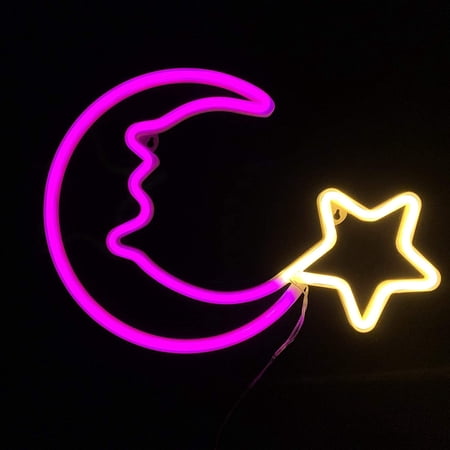 Night Lights for Kids|Neon Signs Pink Moon Warm White Star Halo D Neon ...