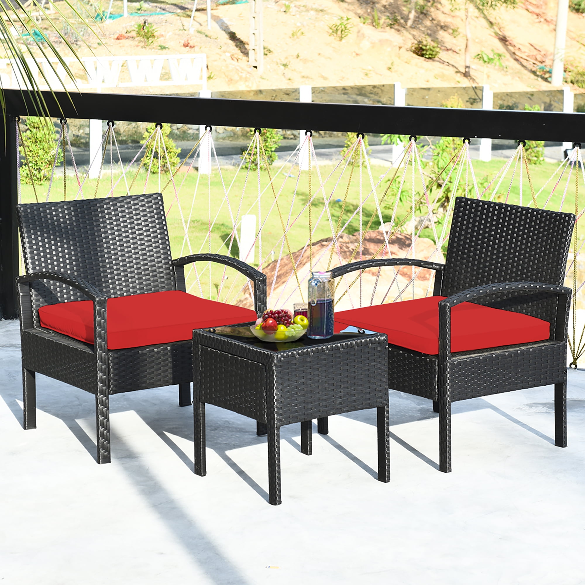 Click here for Costway 3pc Patio Rattan Furniture Set Table Conve... prices