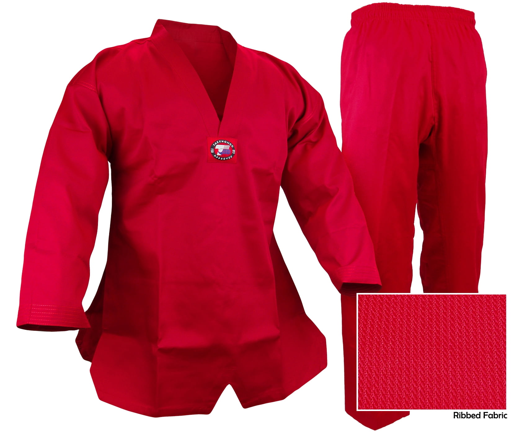 Prowin V-Neck Taekwondo Ribbed Cotton/Poly Fabric Red TKD Gi Uniform ...