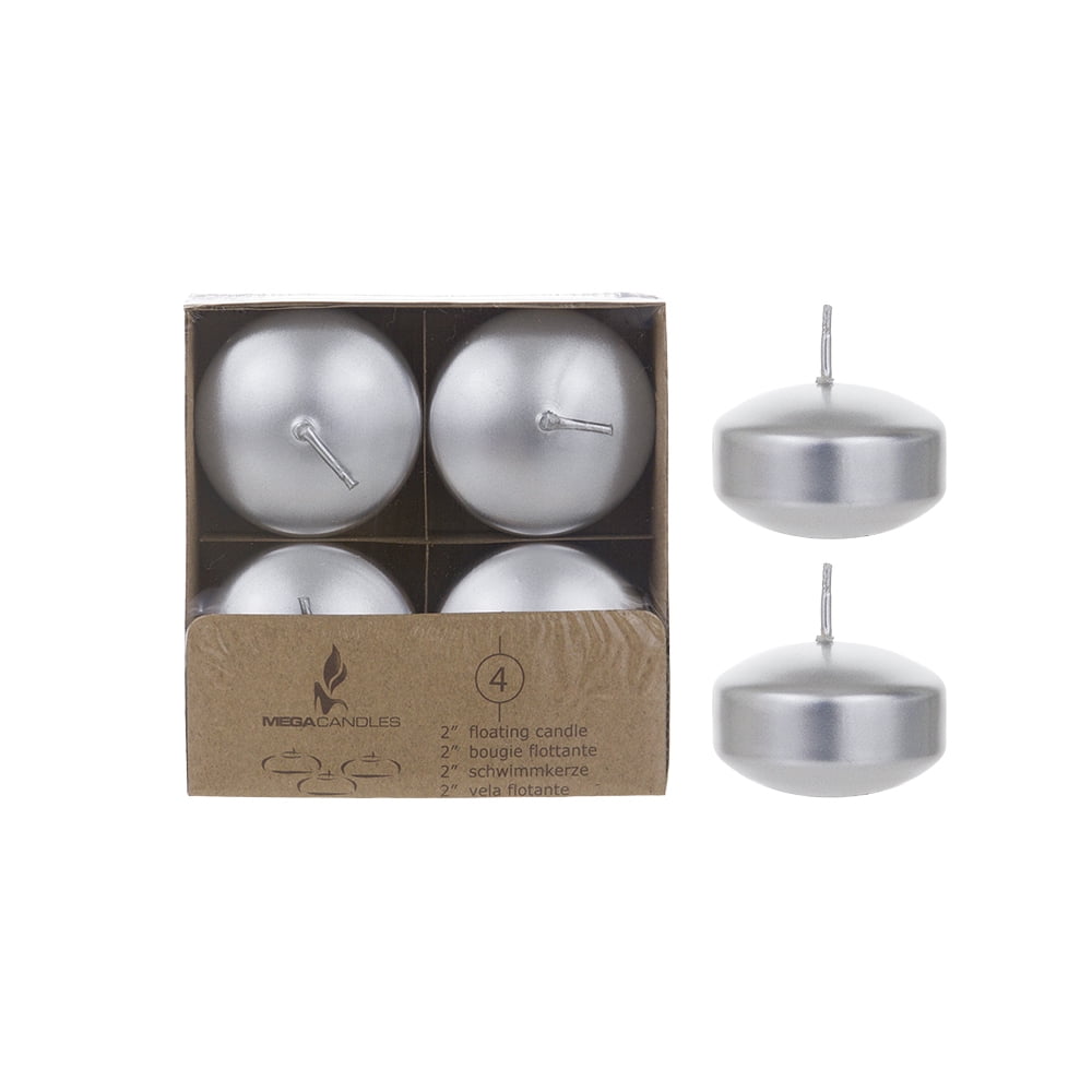 Mega Candles - Unscented 2 Inch Floating Round Disc Candles - Silver ...