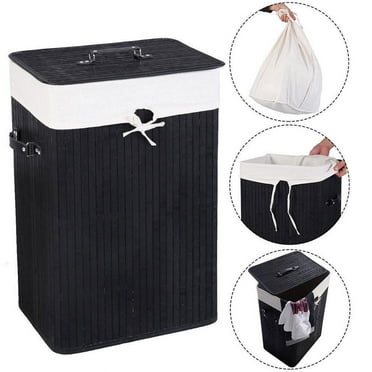 Costway Rectangle Bamboo Hamper Laundry Basket Washing Cloth Bin ...