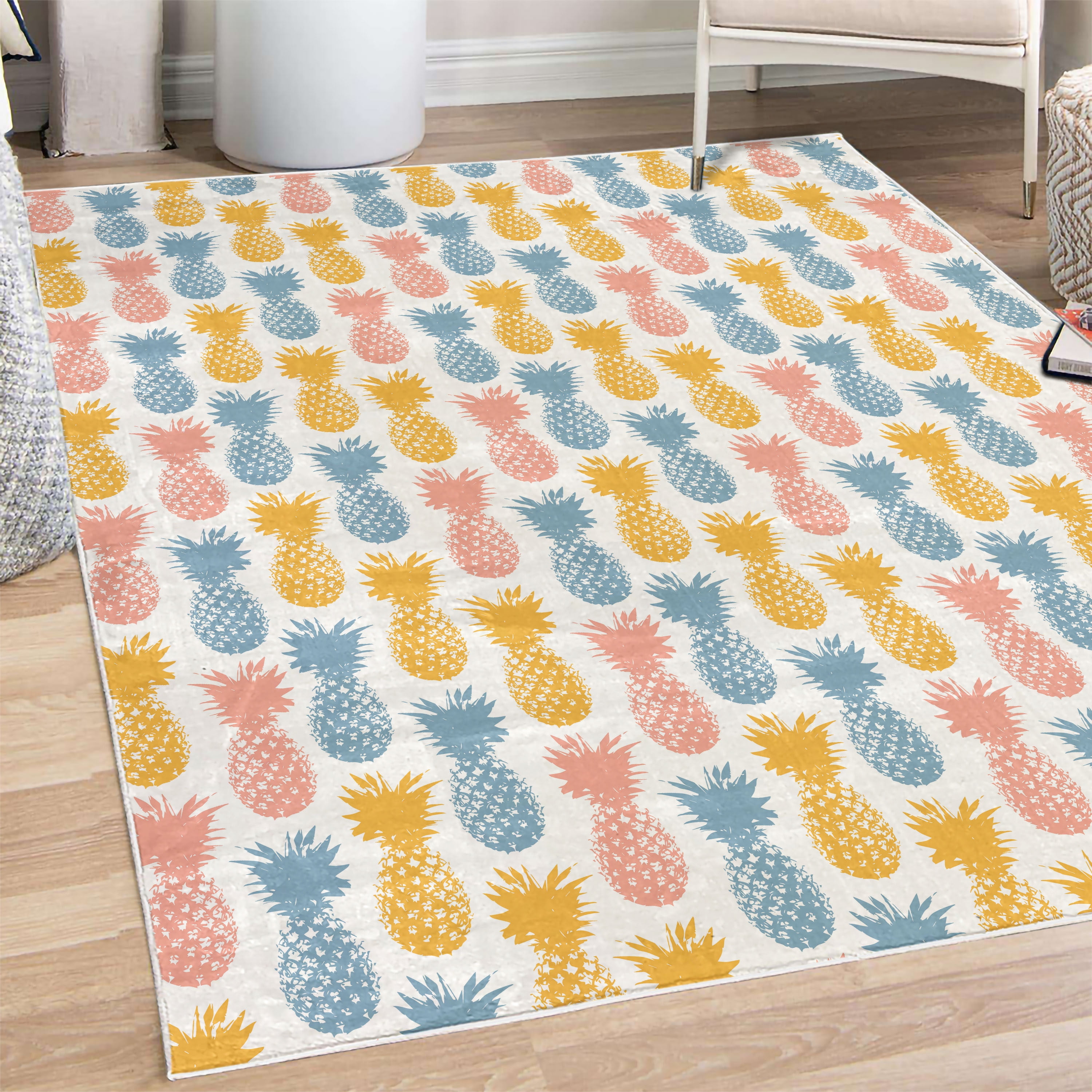 Pineapple Decorative Rug, Summer Island Tropic Fruit Pattern Stamped ...