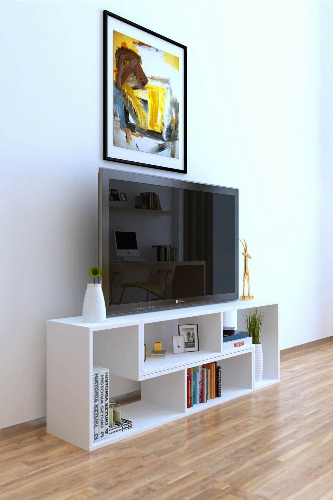 Minimalist Asymmetrical Modern L Shape TV Console Table-Book Stand ...