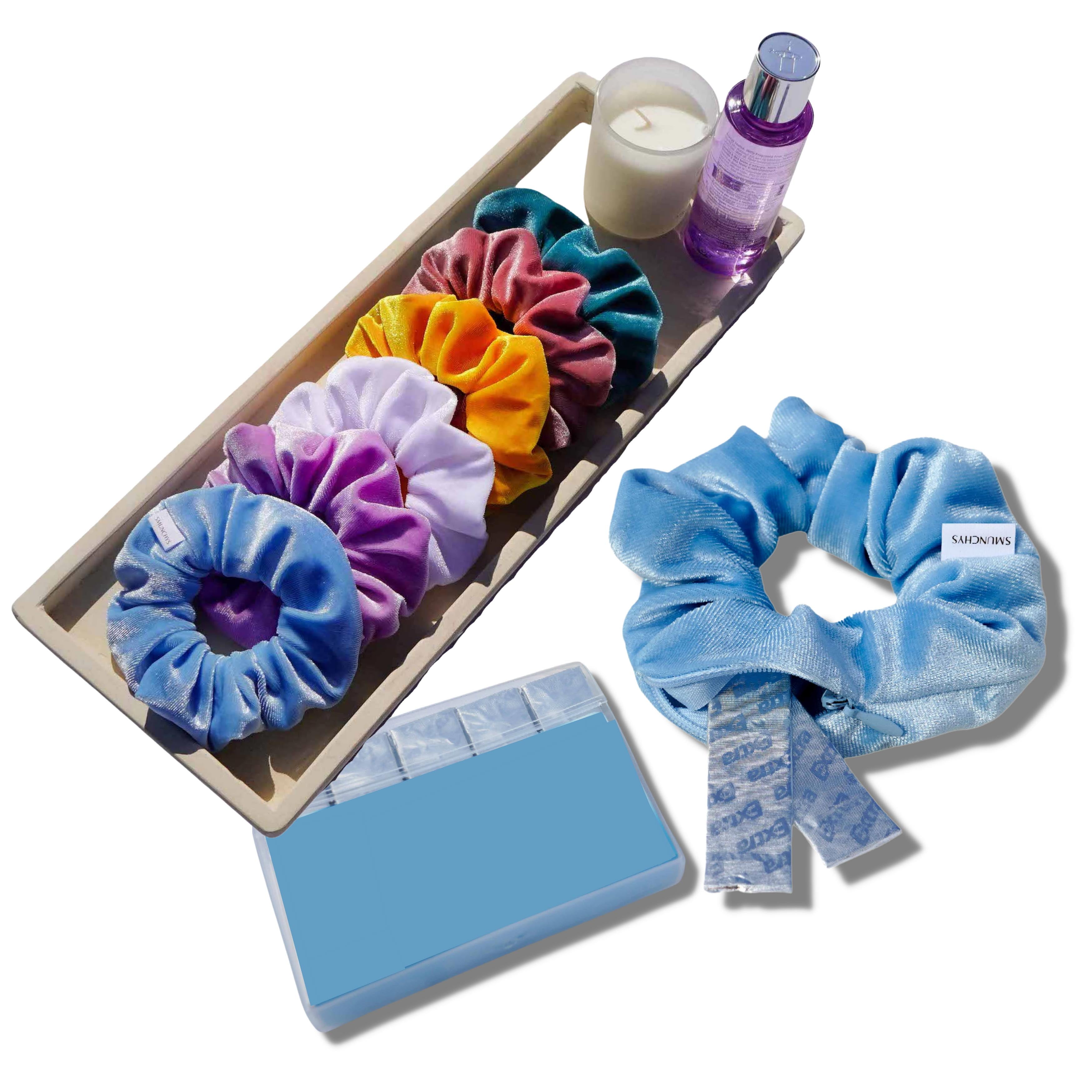 Smunchys Velvet Scrunchies with Hidden Zipper Pocket Storage, Ponytail ...