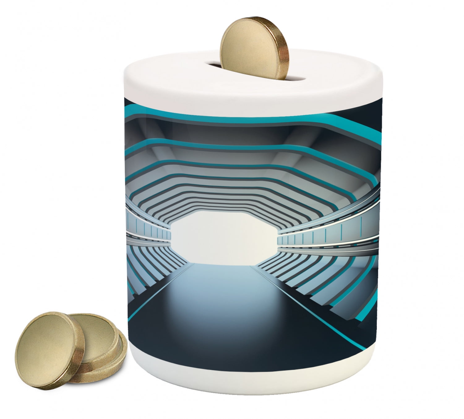 Outer Space Piggy Bank, Tunnel with Neon Passage Mercury Lunar Orbit ...