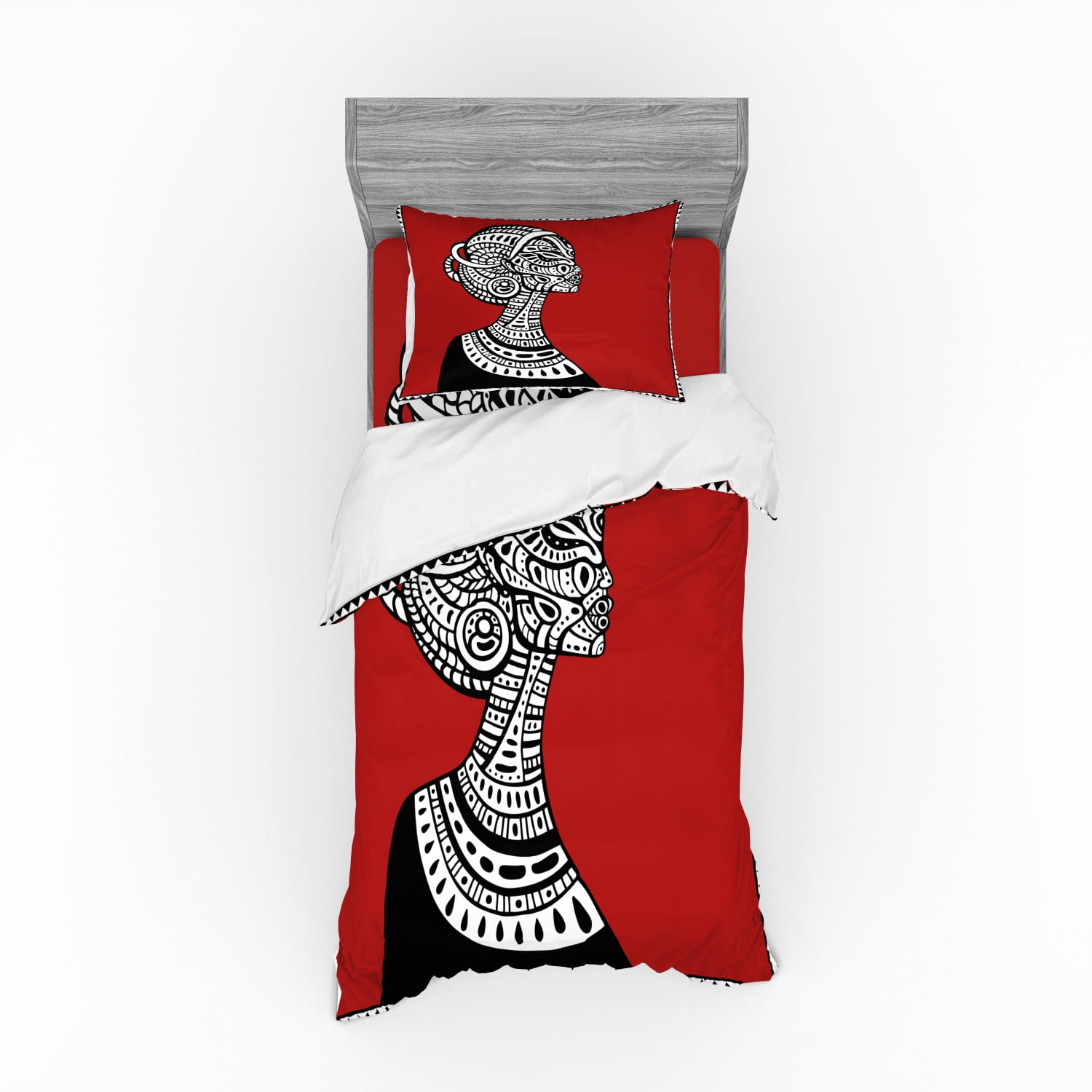 Ambesonne African Bedding Set 3 Pcs, Ethno, Twin, Ruby Black White ...