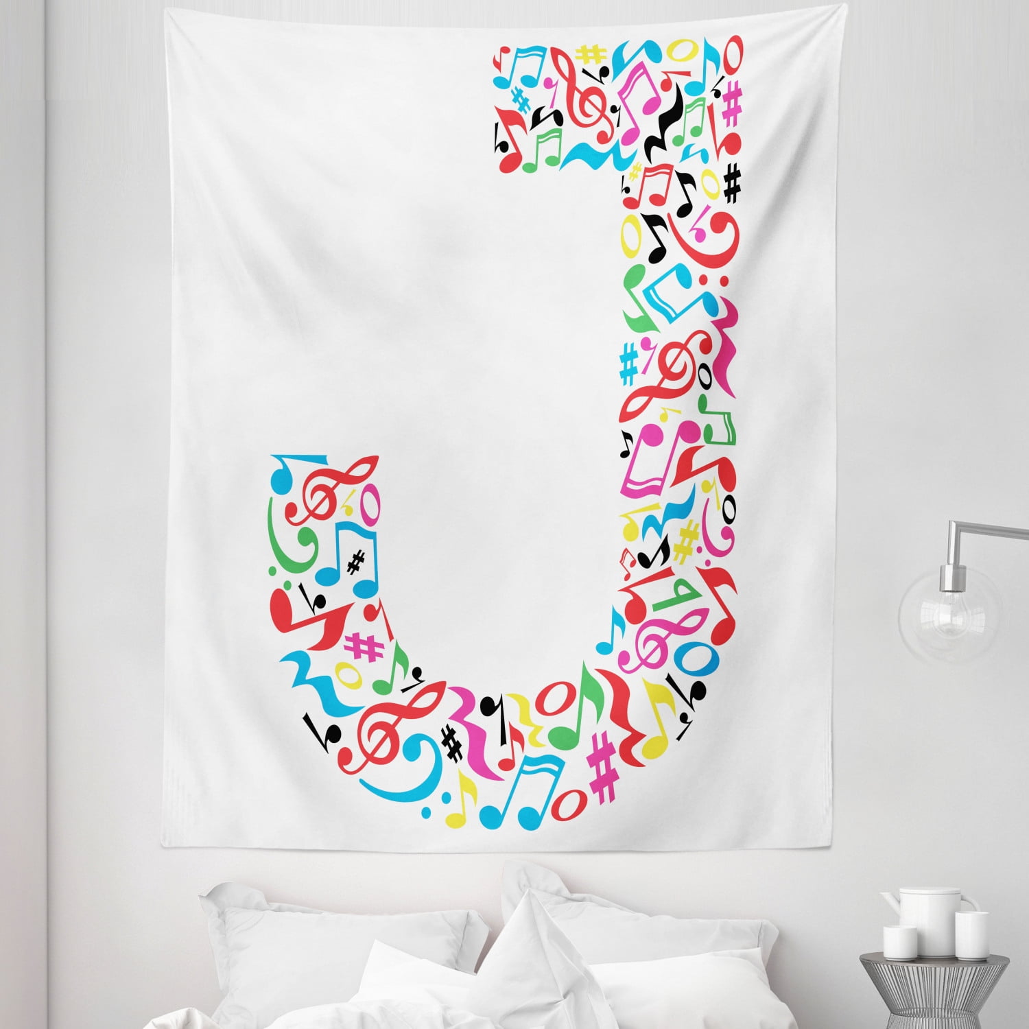 Letter J Tapestry, J Typography in Design Musical Notes Graphic Style ...
