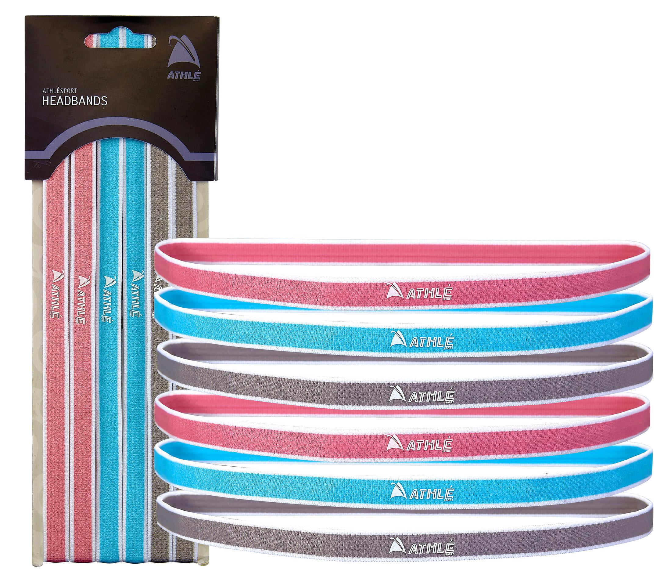 Athle Sport Elastic Non Slip Silicon Grip Headbands - Gray Pink Blue 6 ...