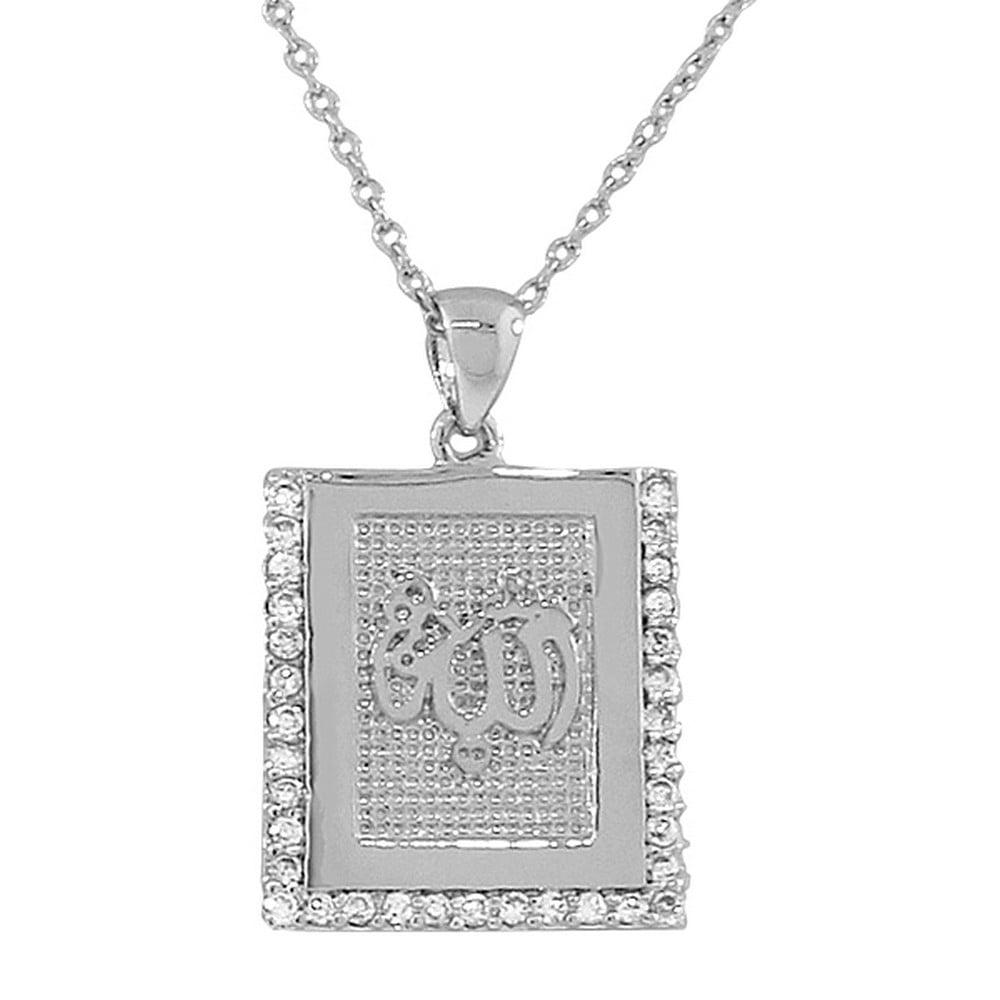 925 Sterling Silver Muslim Islam God Allah White CZ Pendant Necklace ...