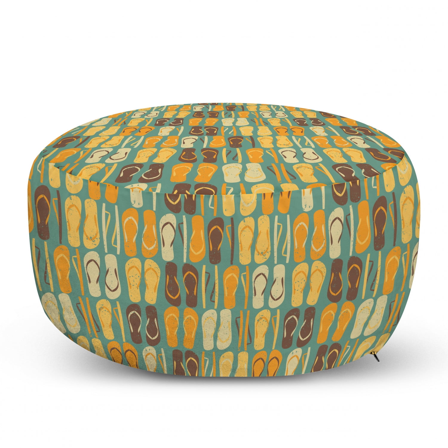 Beach Pouf Cover with Zipper, Weathered Looking Pattern with Flip Flops ...