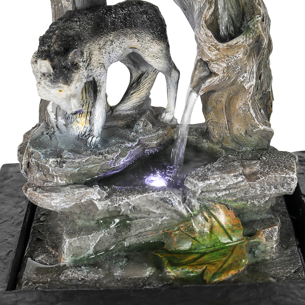 Buy Indoor Water Fountain W/ LED Light,Tabletop Wolf Statue Modern ...
