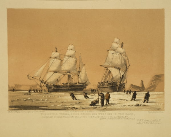 Print: The Devils Thumb, Ships Boring And Warping In The Pack, 1850 ...