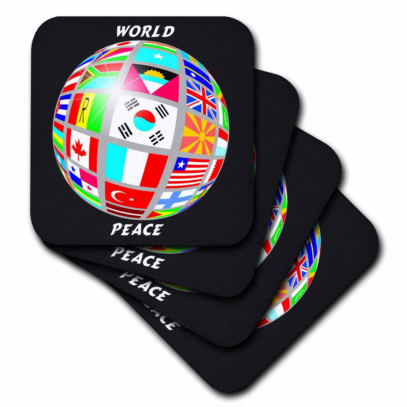 World Peace Globe With All Countrys Flags set of 8 Coasters - Soft cst ...