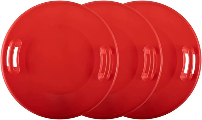Superio Round Kids Snow Saucer Sled Red 3 Pack Plastic Winter Sleds for ...