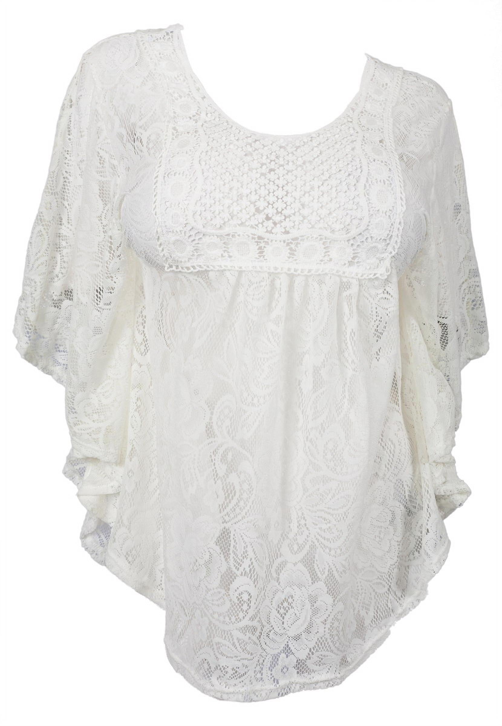 Evogues Plus Size Sheer Crochet Floral Lace Poncho Top Off White