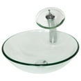 Wonline Bathroom Tempered Clear Glass Vessel Sink Waterfall Faucet And Pop Up Drain