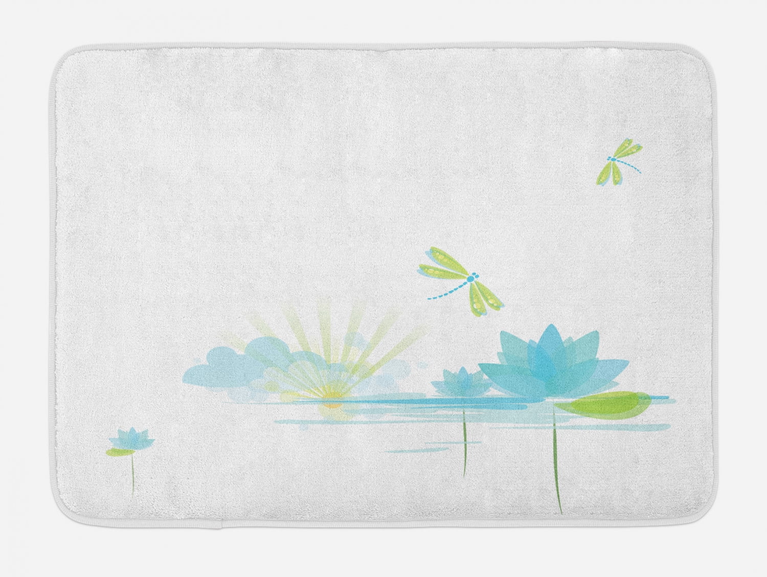 Dragonfly Bath Mat, Waterlily and Dragonfly Nature Background Clouds ...