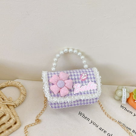 Coiry Pearl Handle Children Handbags Canvas Flower Princess Wallet ...