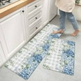 Blue Flower 2 Pieces Non-Slip Kitchen Mat Set Grey Plaid Hydrangeas ...