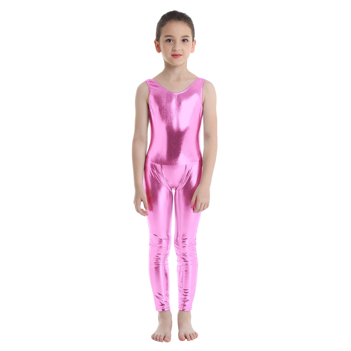 YONGHS Kids Girls Shiny Metallic Tank Unitard Gymnastics Leotard Ballet ...