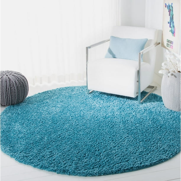 SAFAVIEH August Carlene Solid Plush Shag Area Rug, Turquoise, 6'7" x 6 ...