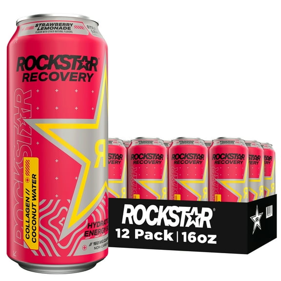 Rockstar Recovery Energy Drink, Strawberry Lemonade, 16oz - 12 Pack ...