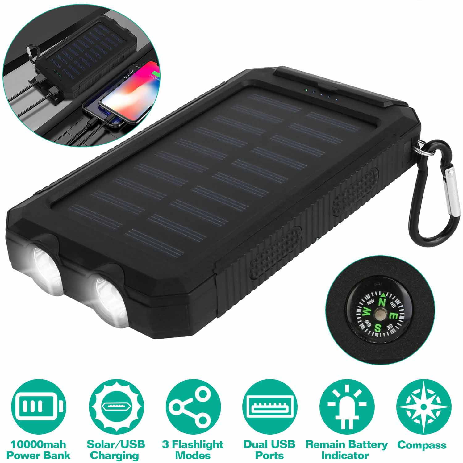 Solar Power Bank, iMounTEK 10000mAh External Battery Pack with Dual USB ...