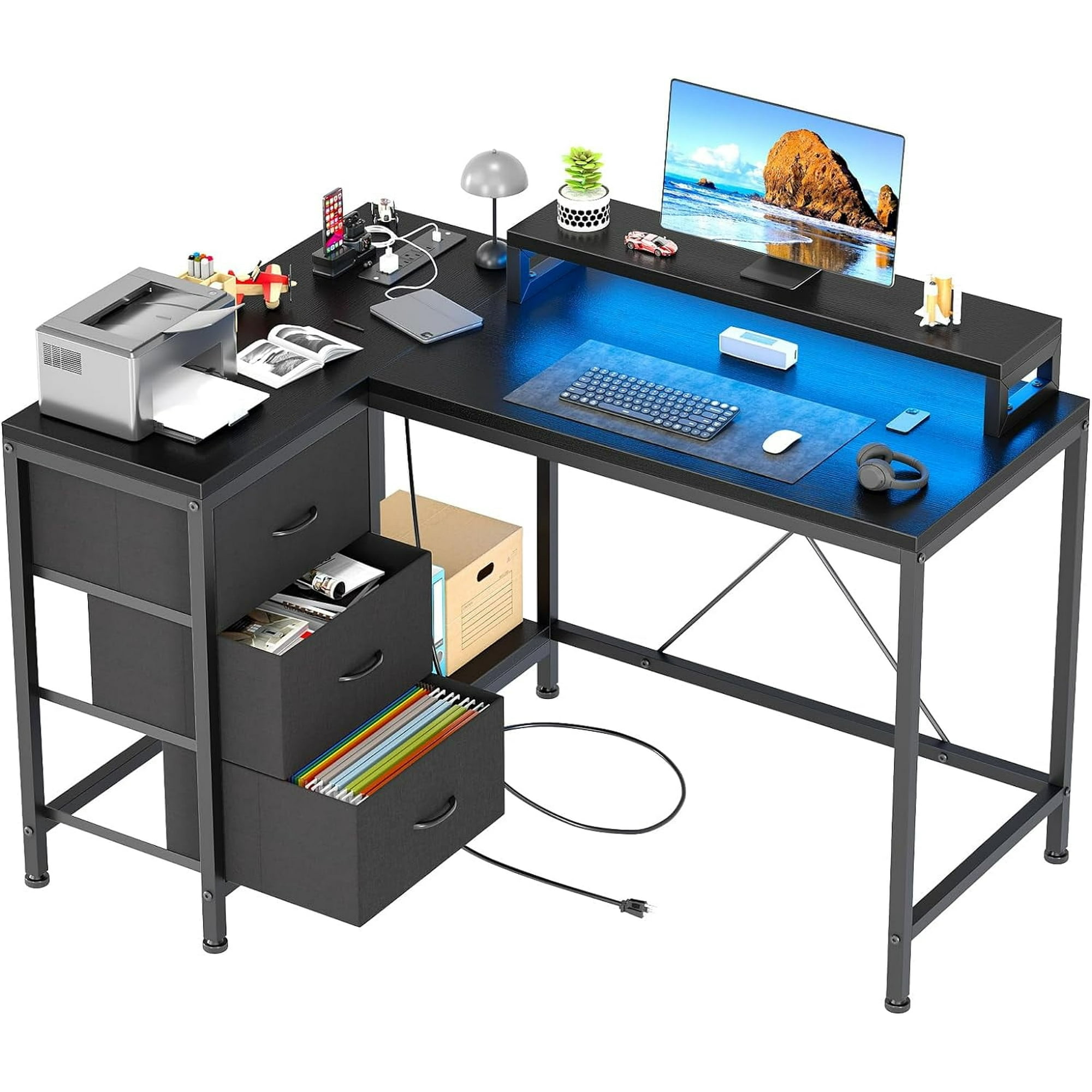 Click here for Jojoka L Shaped Computer Gaming Desk With Power Ou... prices
