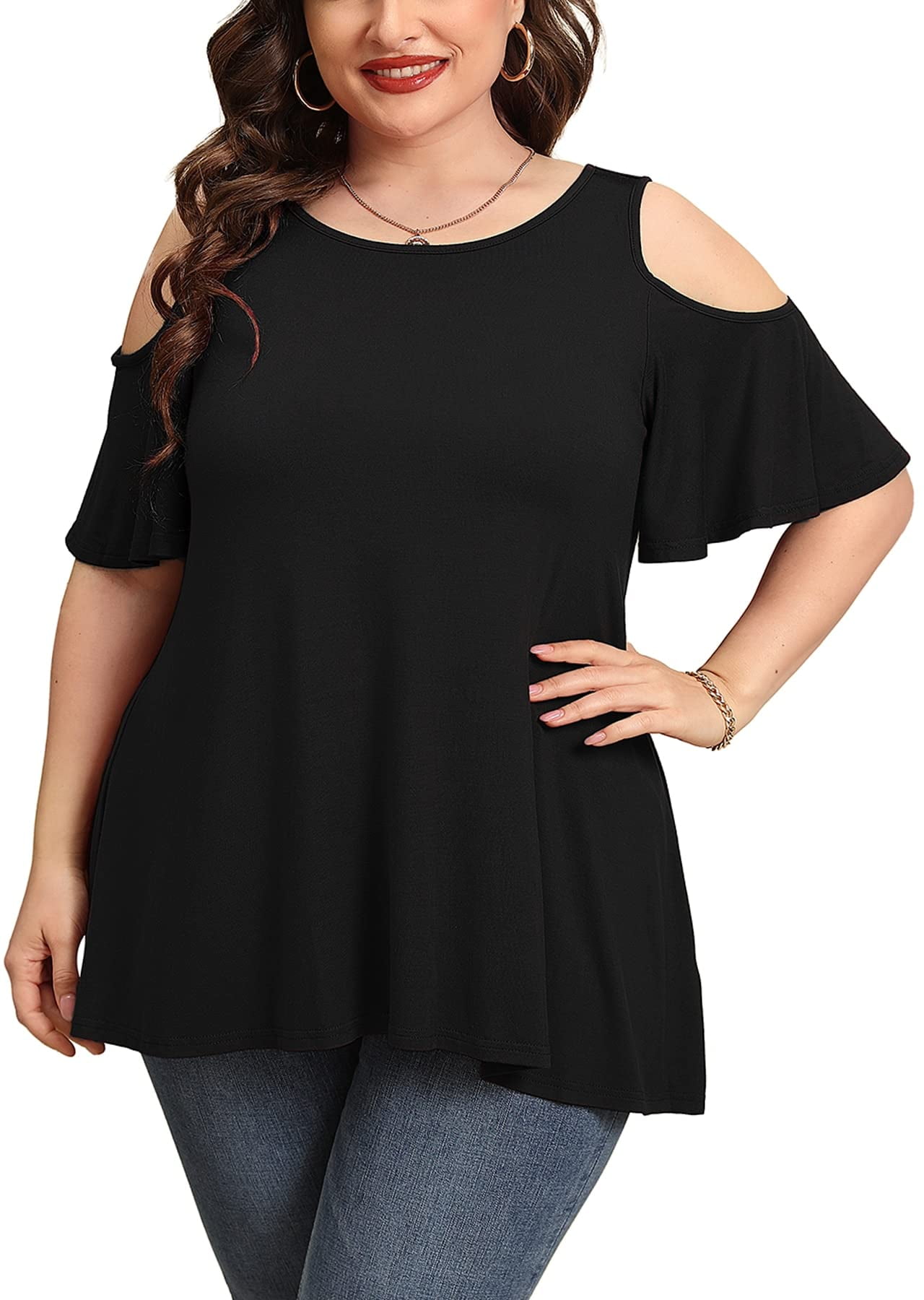 SHOWMALL Plus Size Tunic for Women Short Sleeve Clothes Black 4X Cold ...