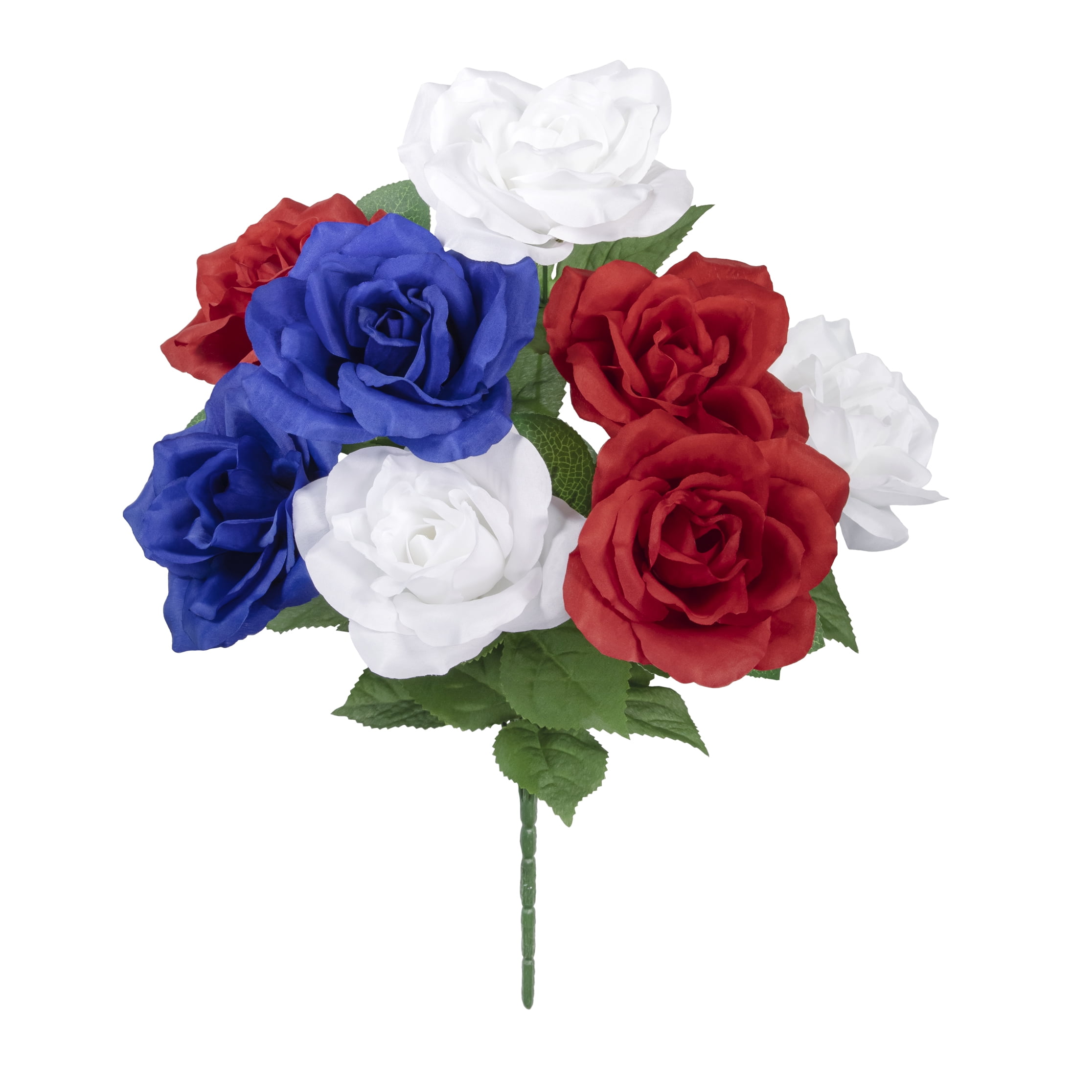 18" Artificial Silk Red, White & Blue Roses Summer Bush, by Mainstays ...