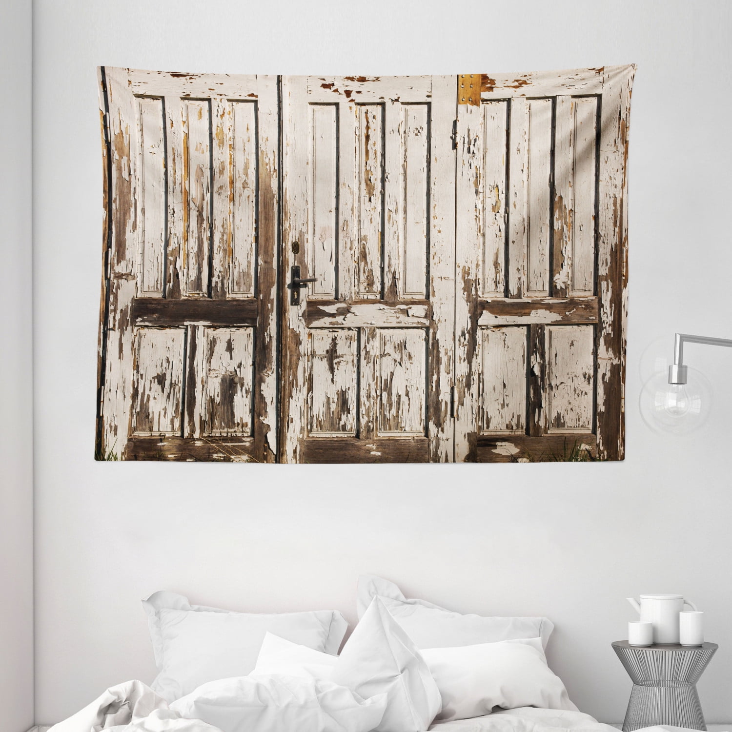 Rustic Tapestry, Vintage House Entrance with Vertical Lined Old Planks ...