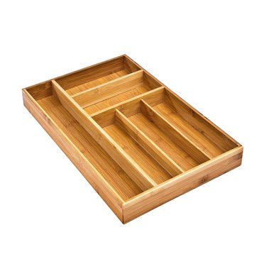 Bamboo Expandable 5 Large Compartment Adjustable Cutlery Drawer Tray ...