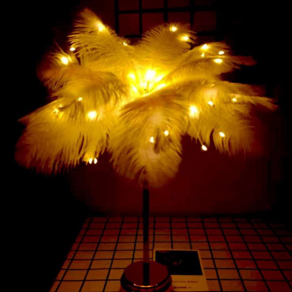 Feather Table Lamp, Artificial Feather Lamp 3-Light Bedside Table Lamp ...