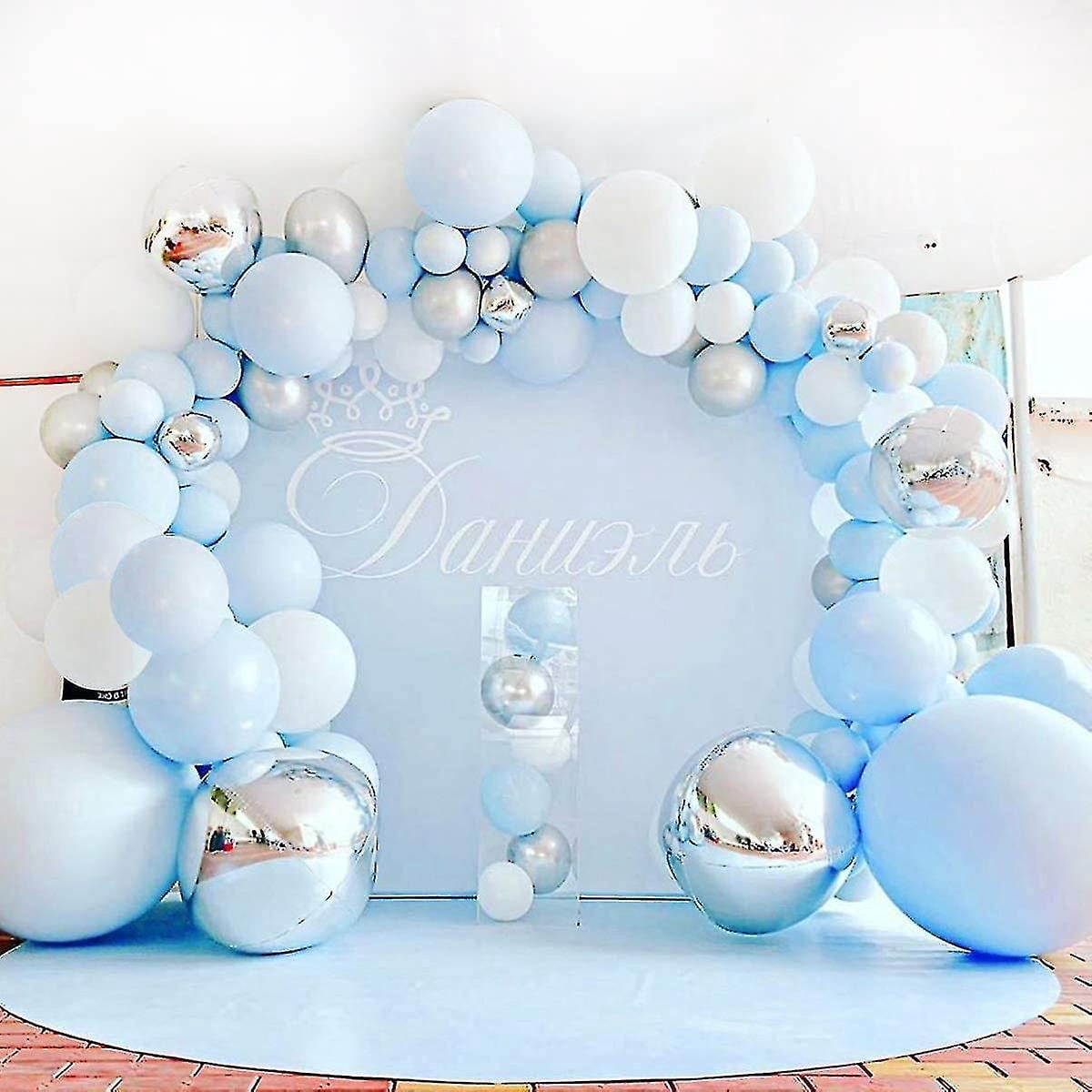 Kit de arco de guirnalda de globos azules, 141 piezas de globos blancos ...