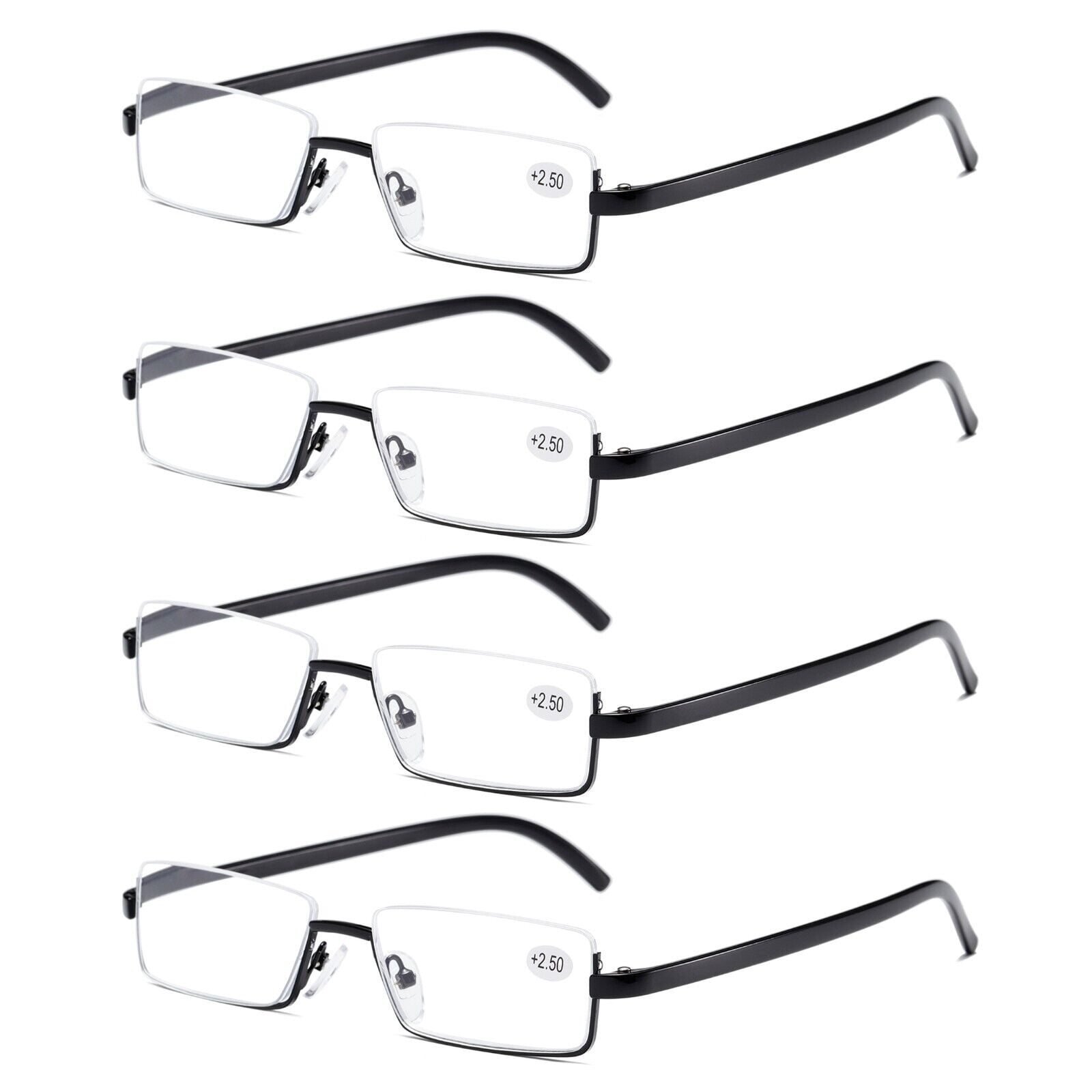 4PK Men Half Metal Frame Reading Glasses Blue Light Readers for Small ...