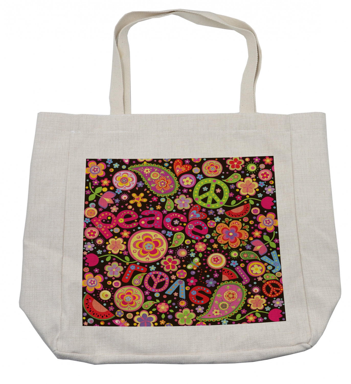 Groovy Shopping Bag, Hippie Colorful Paisley Leaves Music Keys ...
