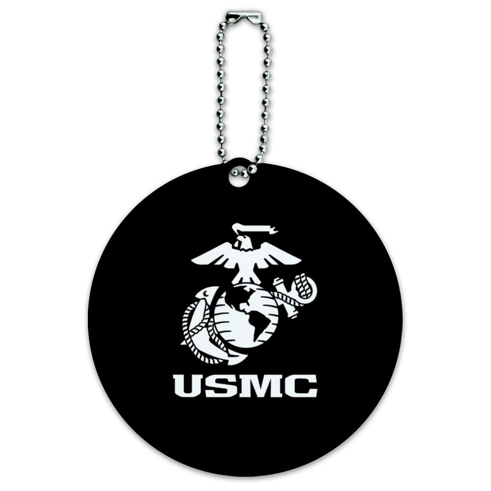 Marine Corps USMC Text White Logo on Black Officially Licensed Round ...